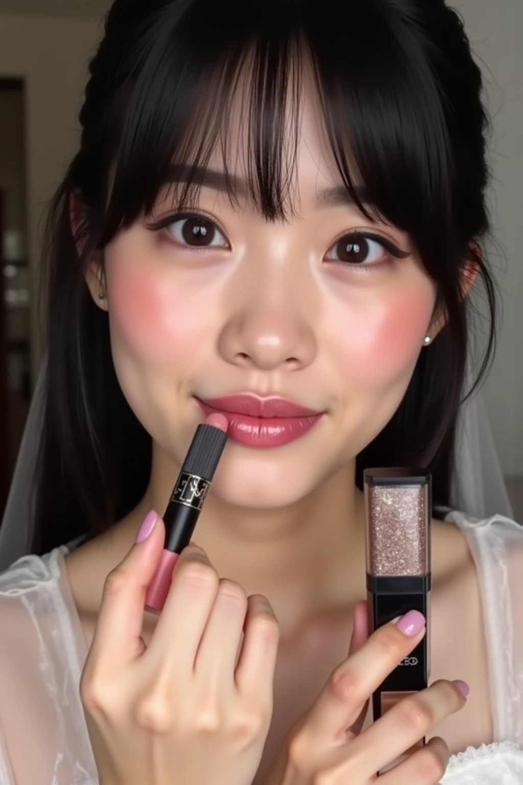 Stable Diffusion Prompt: A beautiful young woman applying lipstick ...